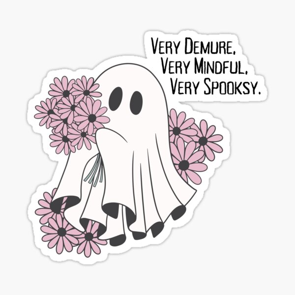 "Very Demure, Very Mindful - Cute Ghost with Flowers" Sticker for Sale ...