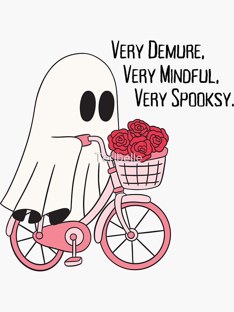 "Very Demure, Very Mindful - Cute Ghost on Bicycle" Sticker for Sale by ...