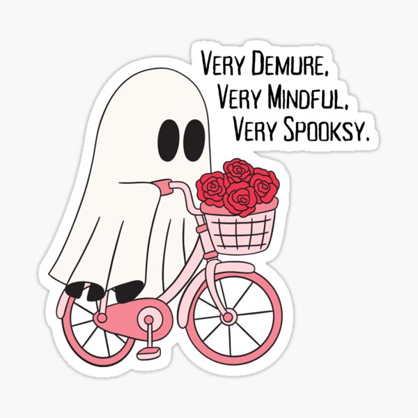 "Very Demure, Very Mindful - Cute Ghost on Bicycle" Sticker for Sale by ...
