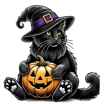"Black Cat Jack O Lantern Witch broom Bat" Sticker for Sale by ...