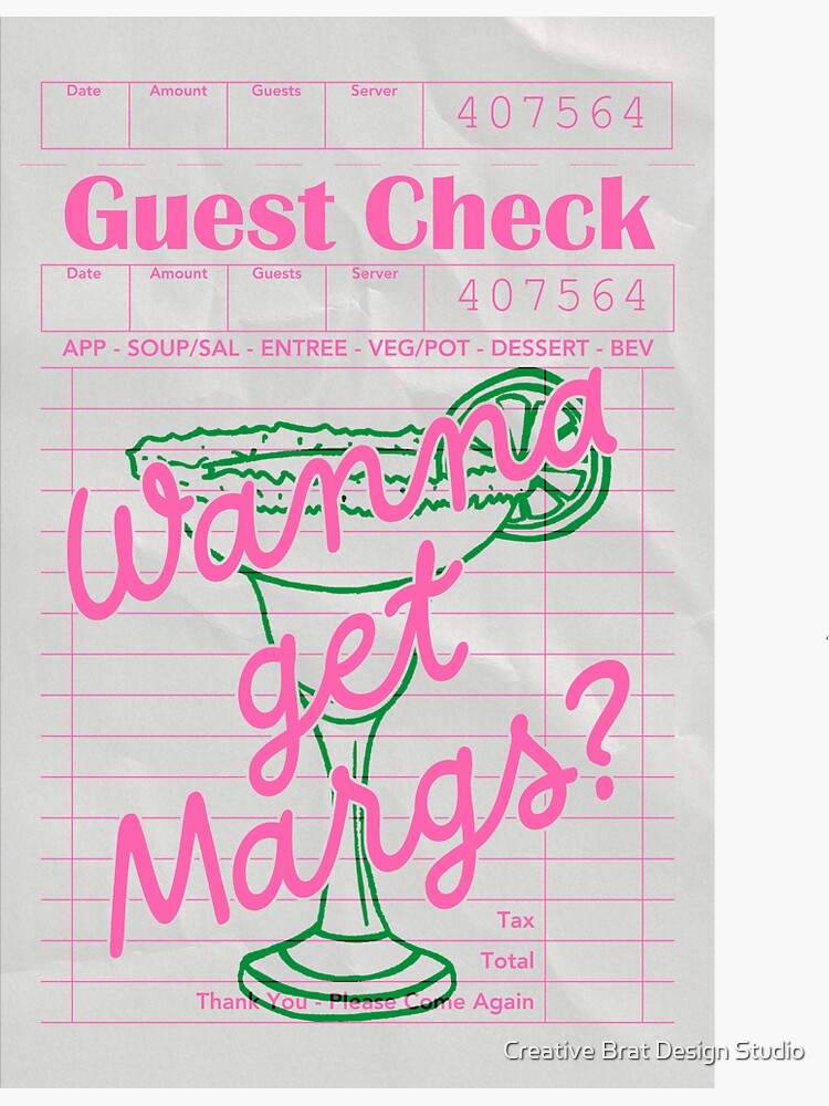 "Wanna Get Margs? Pink Aesthetic Guest Check " Sticker for Sale by ...