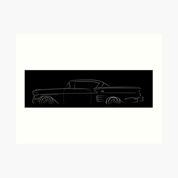"1958 Chevy Impala - profile Stencil, white" Art Print by mal ...