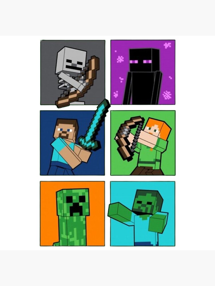 "Minecraft Steve Alex Enderman Skeleton Creeper And Zombie" Sticker by ...