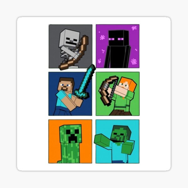 "Minecraft Steve Alex Enderman Skeleton Creeper And Zombie" Sticker by ...