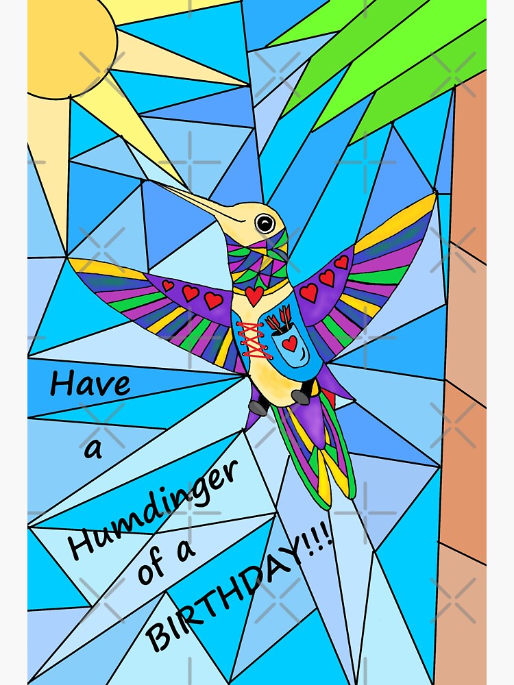 "Fantasy Humdinger Birthday Hummingbird Stained Glass " Sticker for ...