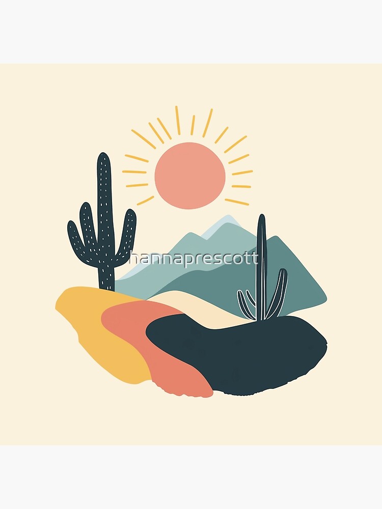 "Sun and Cactus Illustration, Child Art, Colorful Desert Landscape ...