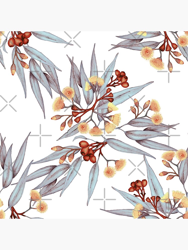 "Gumnuts and Eucalyptus in Rust, Grey and Golden" Art Print by ...