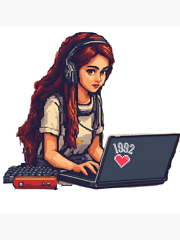 "Girl playing retro, Old computer, That was time, retrogame is back ...