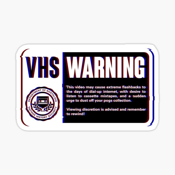 "VHS Nostalgia Warning - Vintage Movie Info" Sticker for Sale by Studio ...
