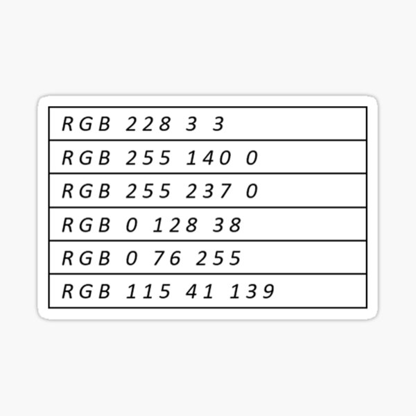 "Know your colours pride flag RGB codes" Sticker for Sale by ...