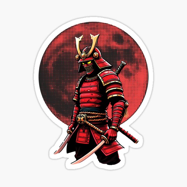 "Red Samurai Warrior in Battle Stance" Sticker for Sale by OleOleStore ...