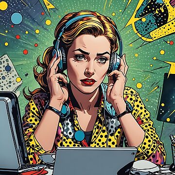 "Tech Overload: Pop Art Woman Under Stress" Poster for Sale by daila70 ...