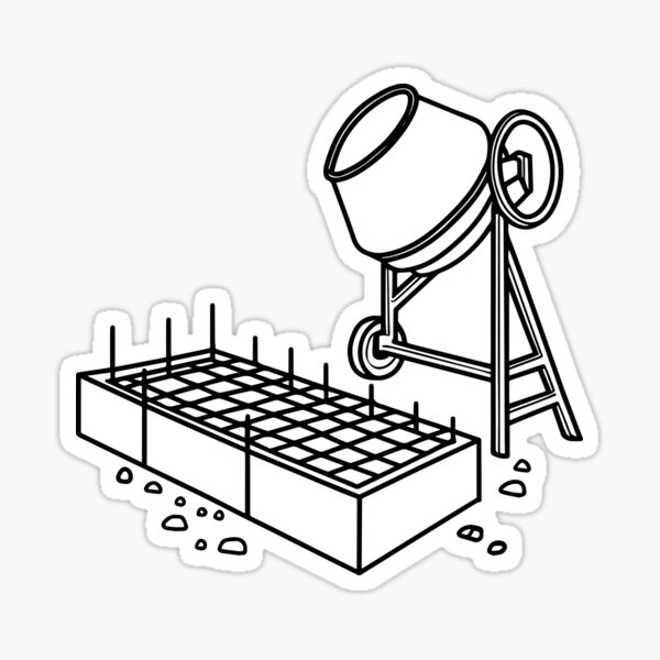 "concrete foundation with rebar and cement mixer beside" Sticker for ...