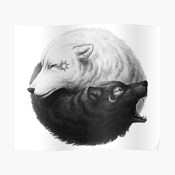 "Two Wolves Black and White Love Nature" Poster for Sale by stickerized ...