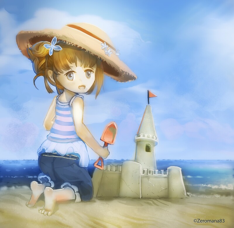"Sand Castle - Summer Beach Anime Style Illustration" by Zeromana83 ...