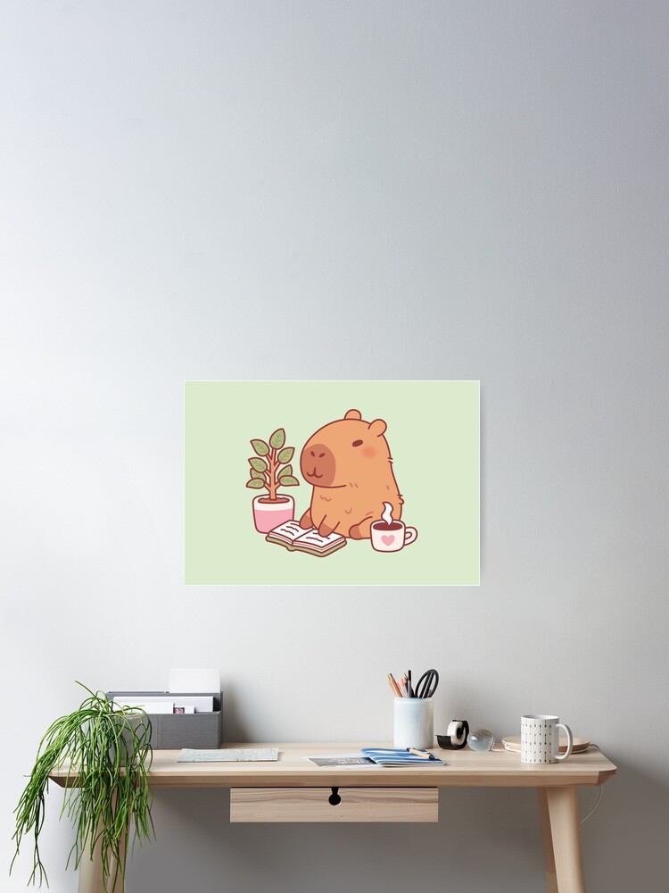 "Cute Capybara Enjoying A Good Read And Coffee" Poster for Sale by ...