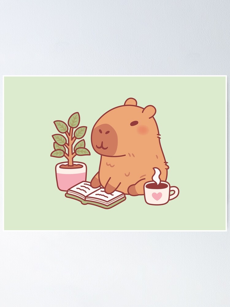 "Cute Capybara Enjoying A Good Read And Coffee" Poster for Sale by ...