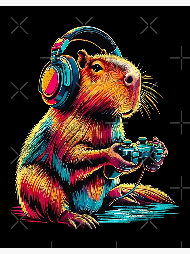 "Capybara Gaming - Funny Gamer Capybara Design" Art Board Print for ...