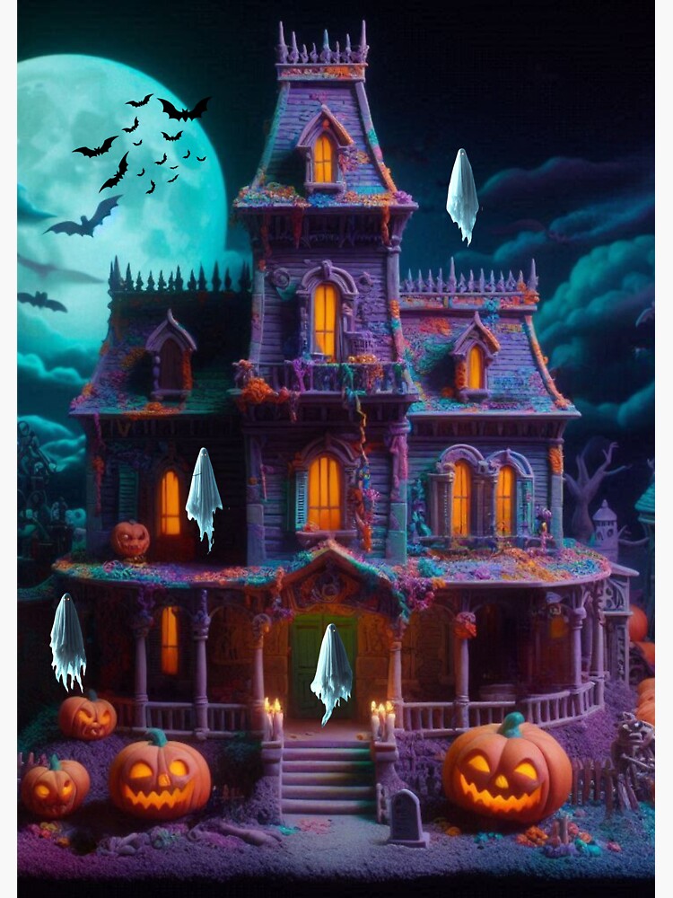 "colorful purple haunted house halloween" Sticker for Sale by ...