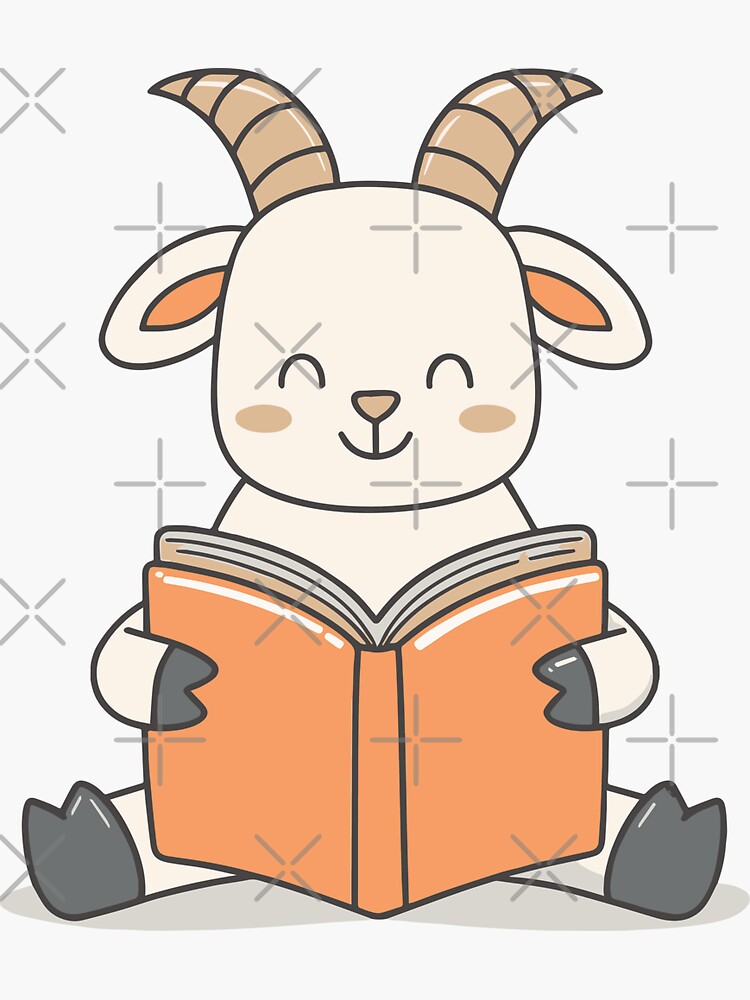 "illustration of a cute goat reading a book" Sticker for Sale by ...
