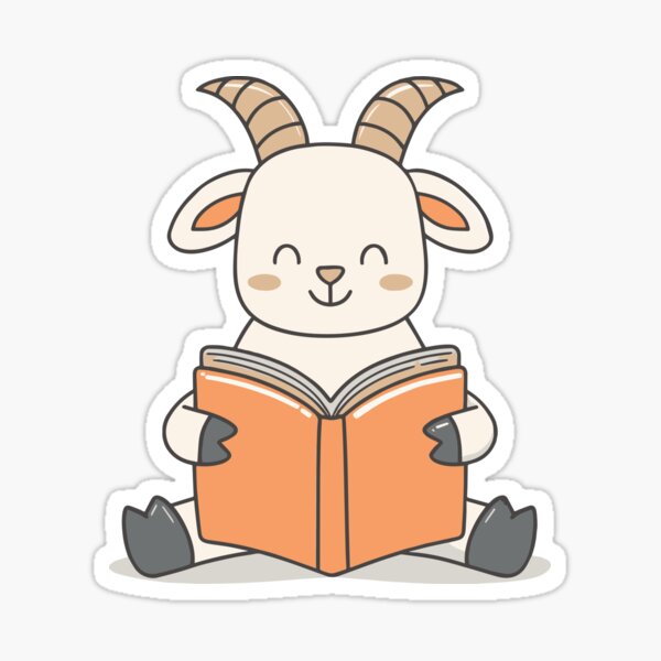 "illustration of a cute goat reading a book" Sticker for Sale by ...