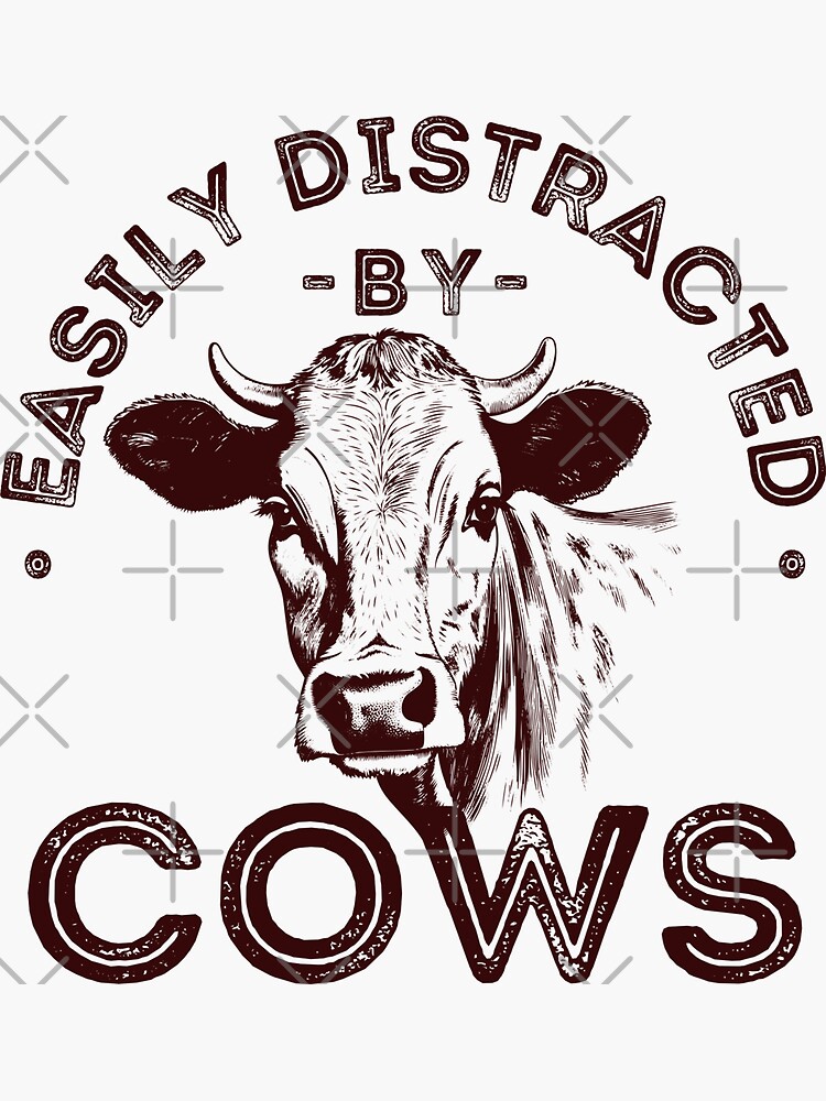 "Easily distracted by Cows, Vintage Cow Illustration" Sticker for Sale ...
