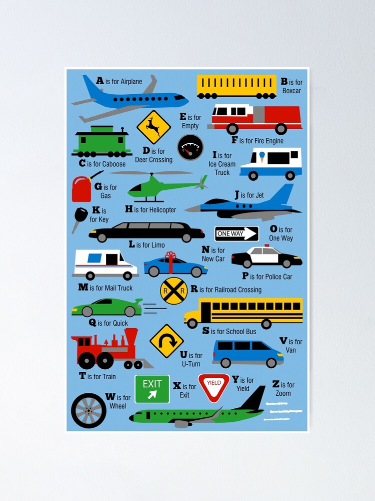 "Planes, Trains, and Automobiles Alphabet" Poster for Sale by ...