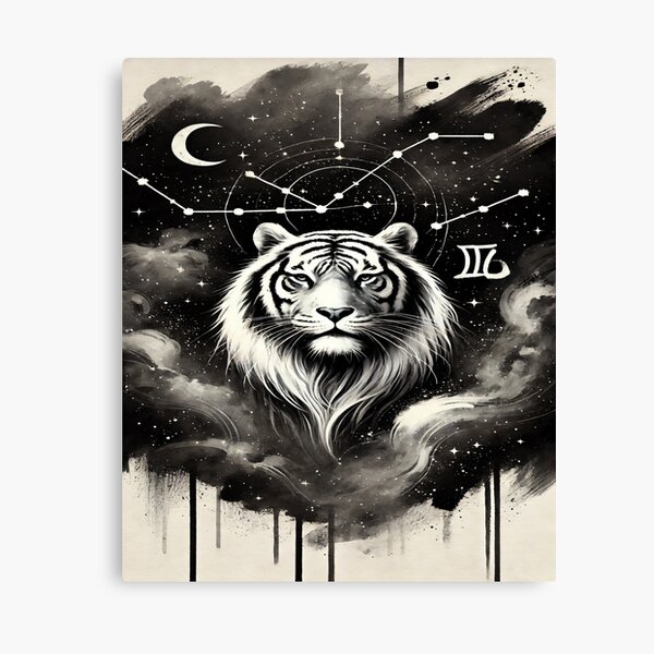 "Sumi-e Tiger and Zodiac Constellations – Japanese Ink Wash Art" Canvas ...