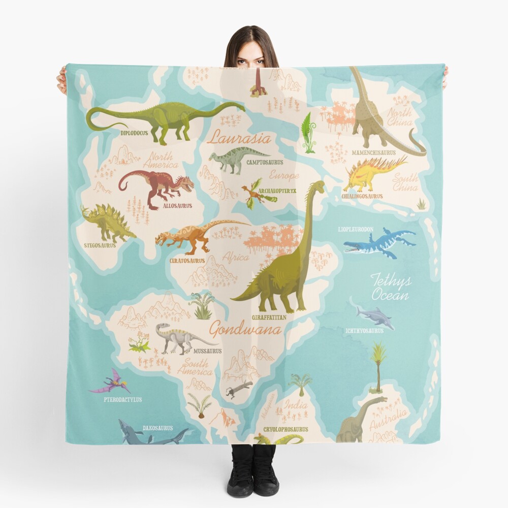 " Prehistoric World Map of the Jurassic Period with plants, dinosaurs ...