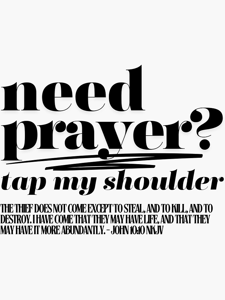 "Need prayer? Tap to my shoulder" Sticker for Sale by GTrendClothing ...