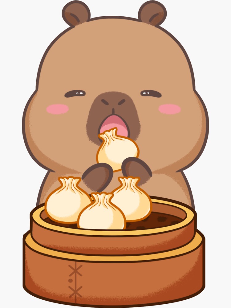 "Cutr capybara eating dumplings" Sticker for Sale by CapyFun | Redbubble