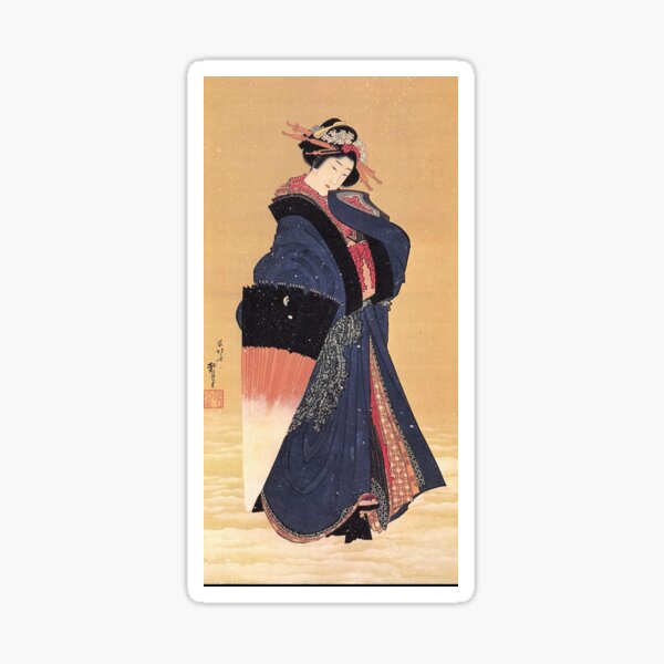 Beauty With Umbrella In The Snow By Katsushika Hokusai Reproduction Sticker For Sale By