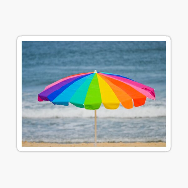 "Rainbow Beach Umbrella" Sticker by ginawaltersdorf | Redbubble