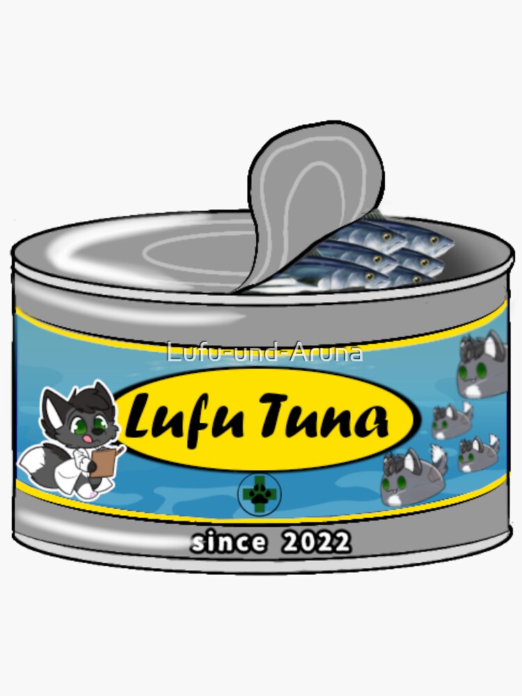"Lufu Tuna, the snack for all cats" Sticker by Lufu-und-Aruna | Redbubble