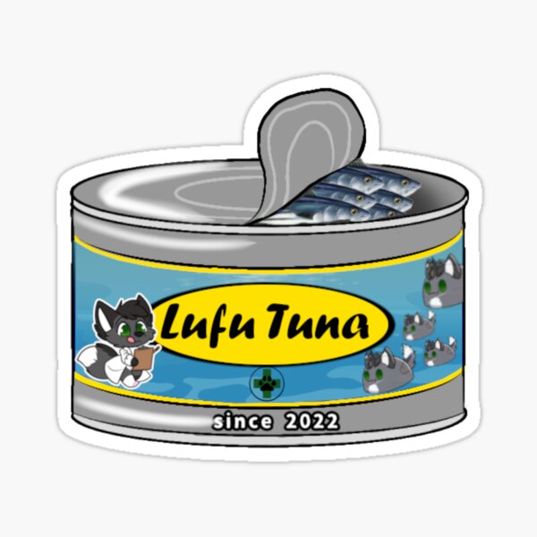 "Lufu Tuna, the snack for all cats" Sticker by Lufu-und-Aruna | Redbubble