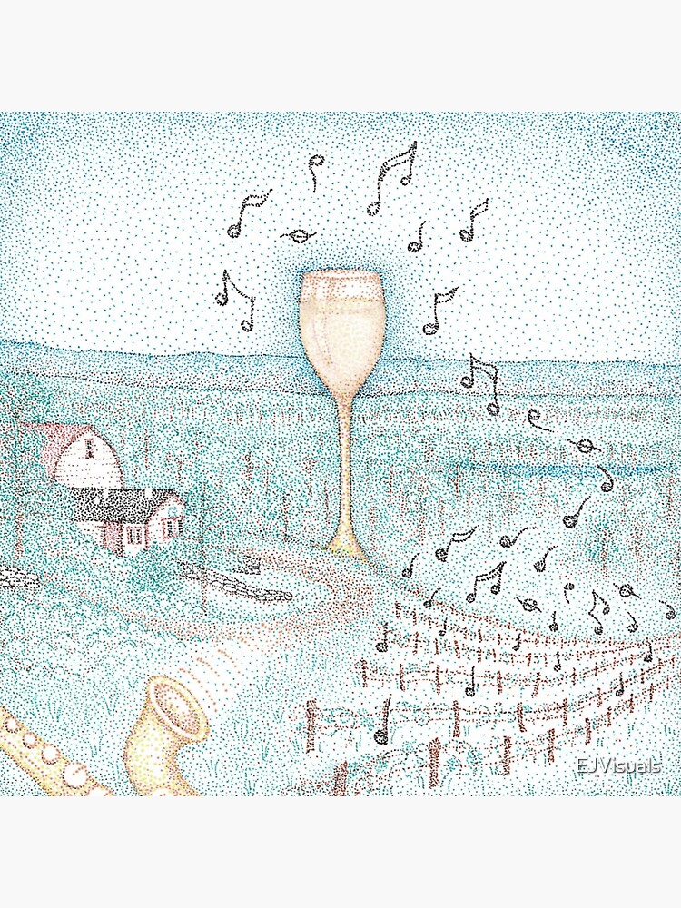 "Musical Saxophone Vinyard with a Glass of Wine" Sticker for Sale by ...