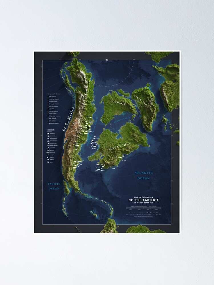 "Prehistoric North America Map - Campanian, 75 MYA" Poster for Sale by ...