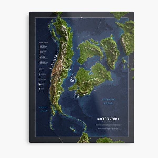 "Prehistoric North America Map - Campanian, 75 MYA" Metal Print for ...