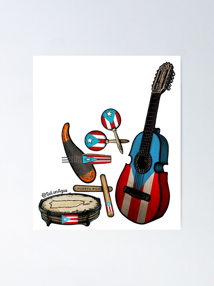 "Puerto Rican Flag Parranda Instruments" Poster for Sale by liamaris ...
