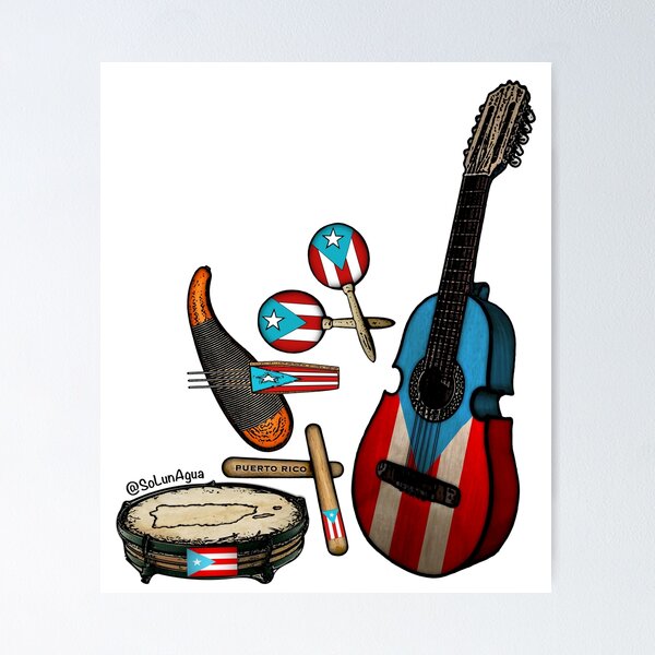 "Puerto Rican Flag Parranda Instruments" Poster for Sale by liamaris ...