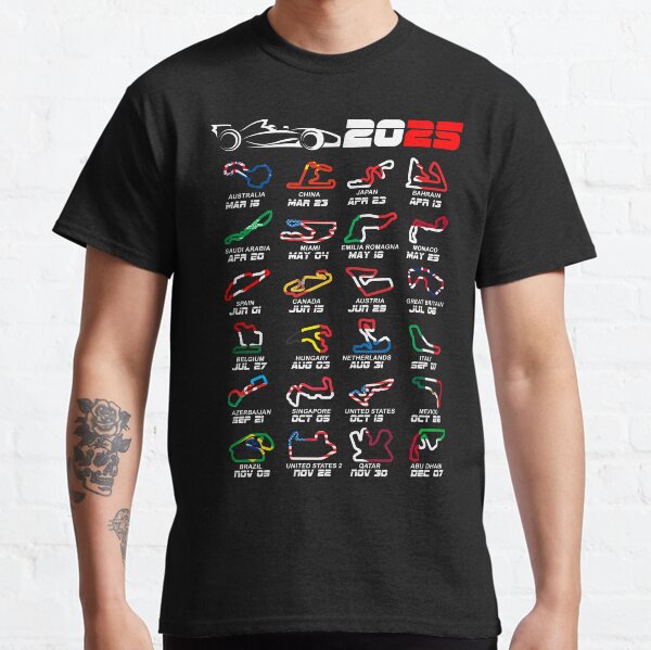 "Calendar Formula race cars 2025 circuits colors" Classic T-Shirt for ...