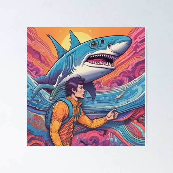 "shark boy, psychedelic, retro, 70s, illustration," Poster for Sale by ...