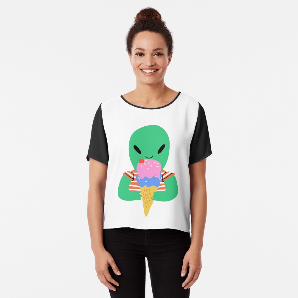 "A green alien eats ice cream" Essential T-Shirt for Sale by Ichi-100 | Redbubble