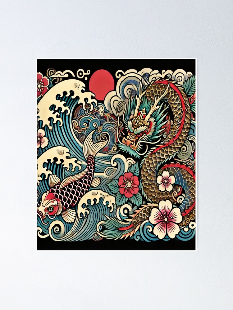 "Traditional Japanese Irezumi Tattoo Art - Dragon and Koi Design ...