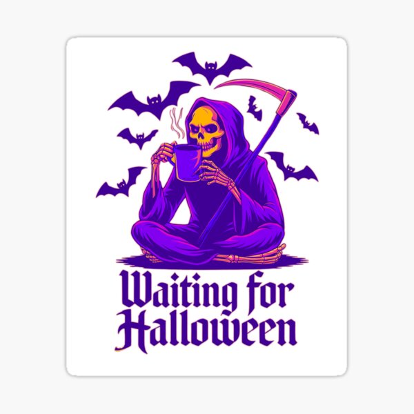 "Waiting For Halloween Grim Reaper Coffee Art" Sticker for Sale by ...