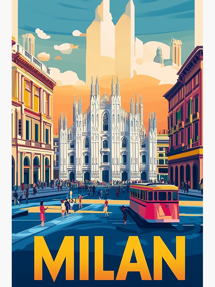 "Vintage Milan City Skyline Art Print | Retro Italian Travel Poster ...