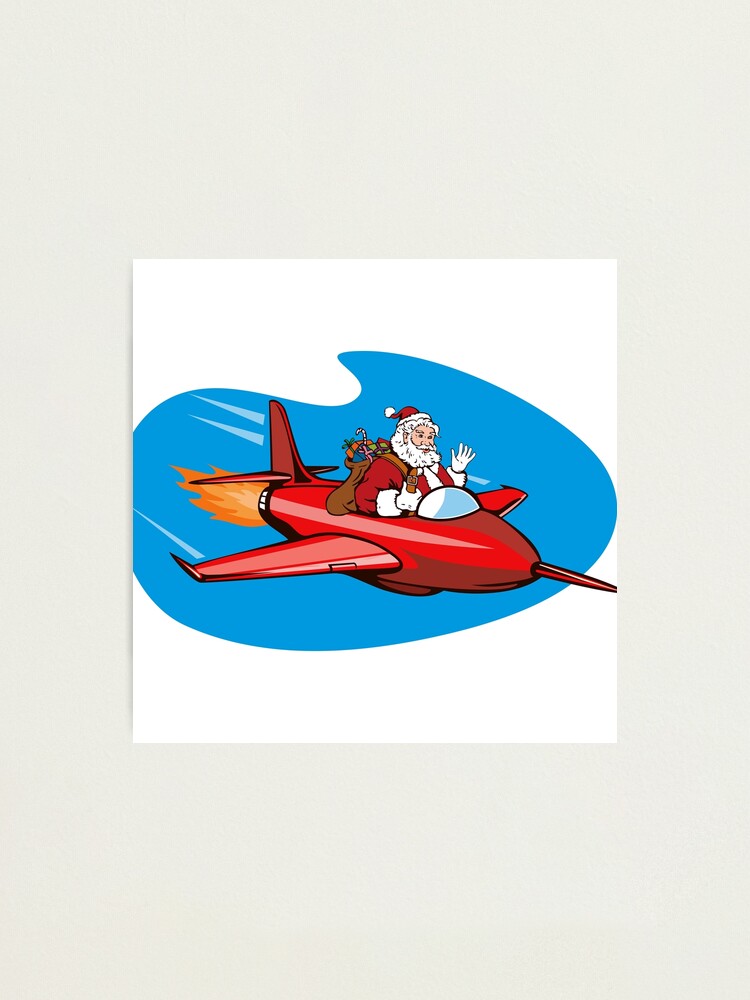 "Santa Claus Riding Jet Plane Retro" Photographic Print by retrovectors ...
