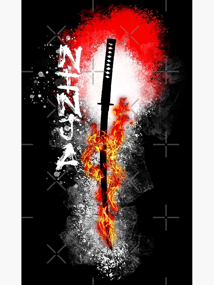 "Ninja / Samurai Warrior burning Katana / Sword in Flames T Shirt" Art ...