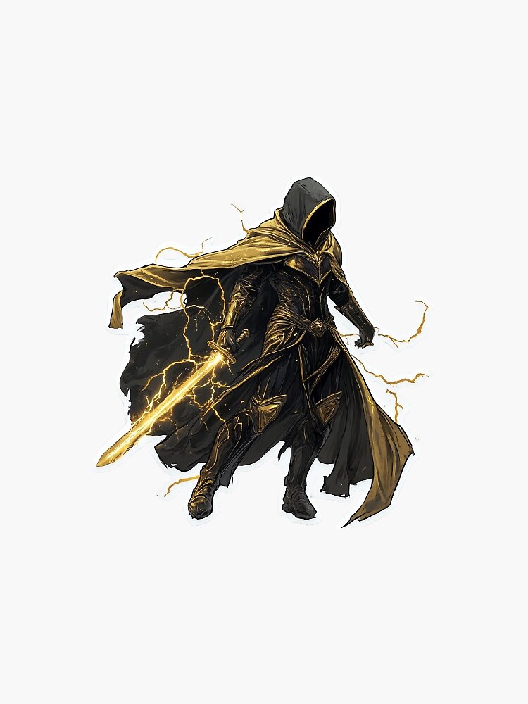 "Gold Lighting Warlock With Lighting Sword Sticker" Sticker for Sale by ...