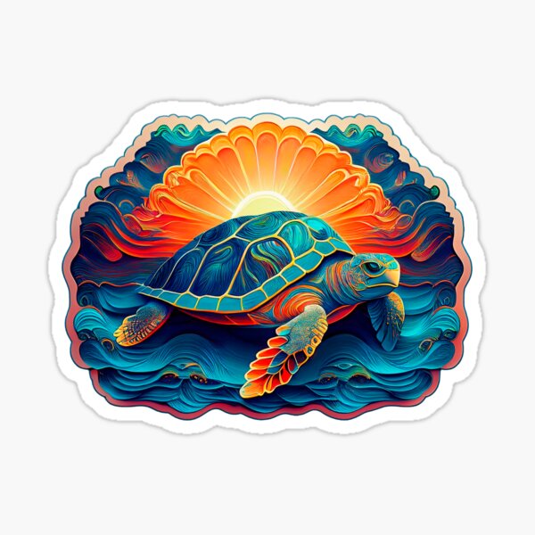 "Sea Turtle Sunset and Waves Retro Vintage Turtle Artwork" Sticker for ...